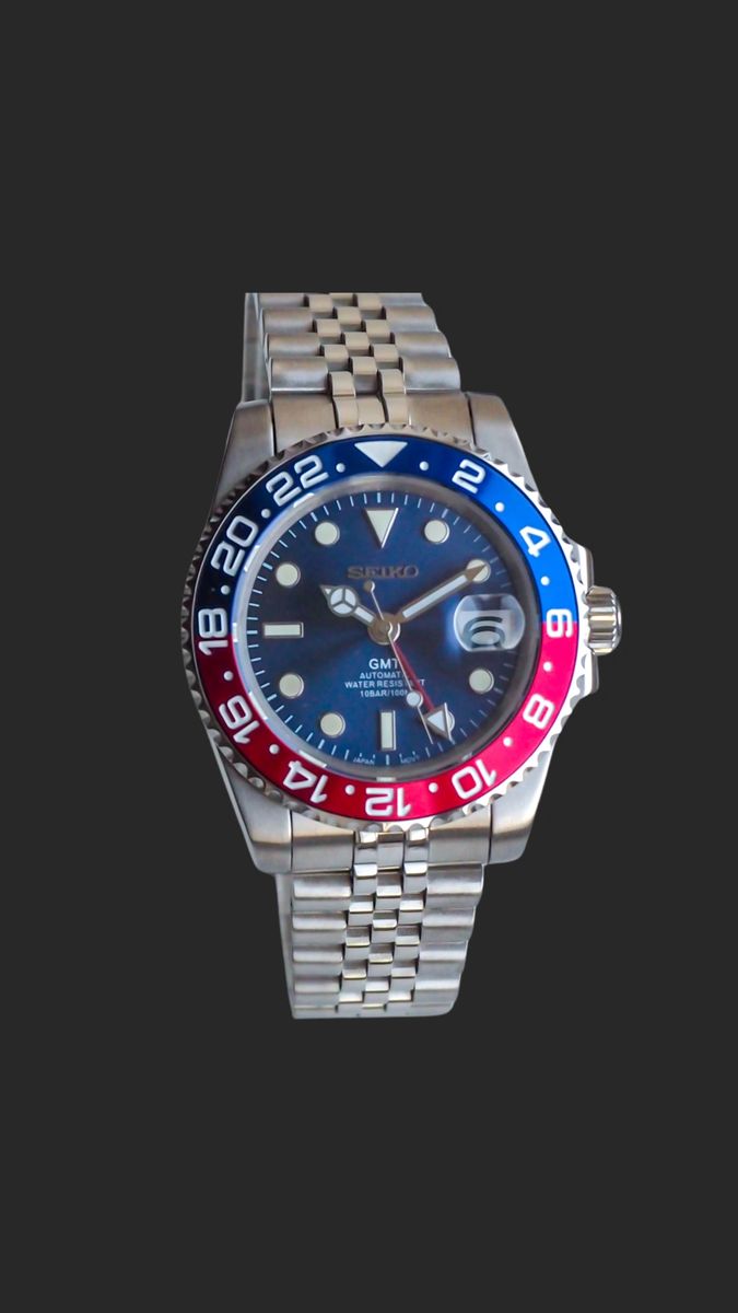 JayJMods Blue Dial in Stainless Steel NH34 GMT Homage