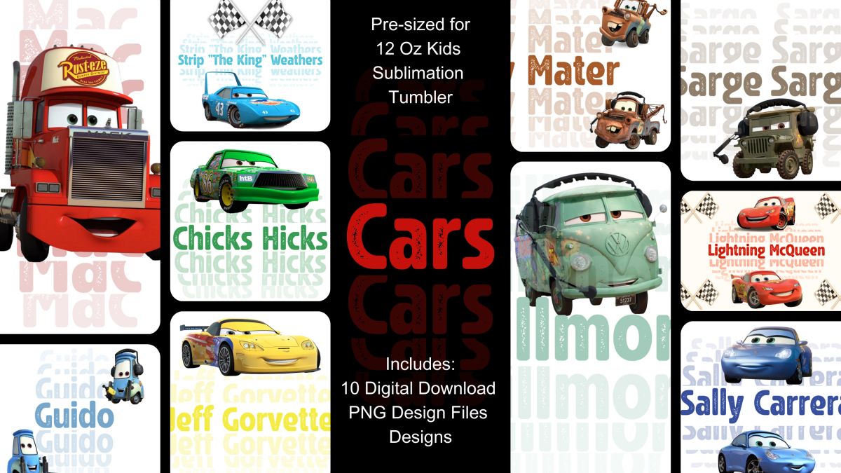 10 Cars Inspired Designs PNG Bundle (Option 2), Sublimation PNG, Wrap ...