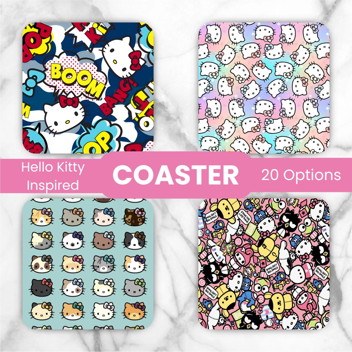 Hello Kitty Inspired Collage - Coaster available in 3 Sizes & 20 Design ...