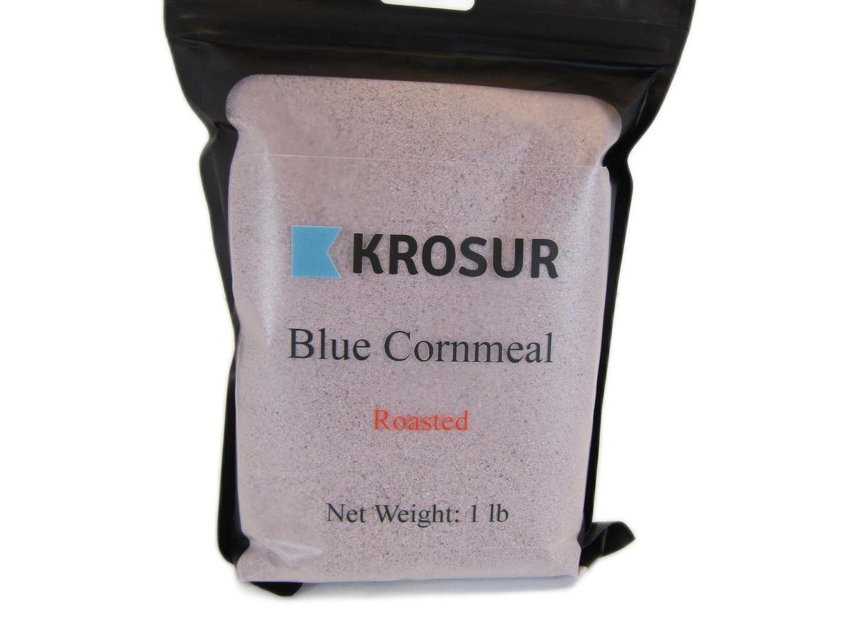 Roasted finely ground blue cornmeal, 1 lb bag