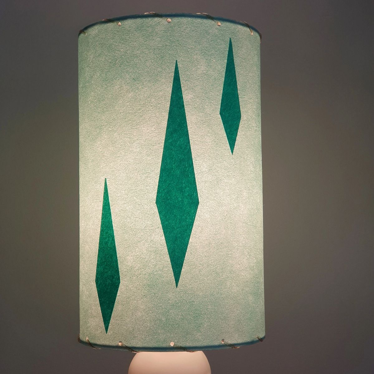 Small Mid Century Style Fiberglass Lamp Shade in Seafoam with Diamonds