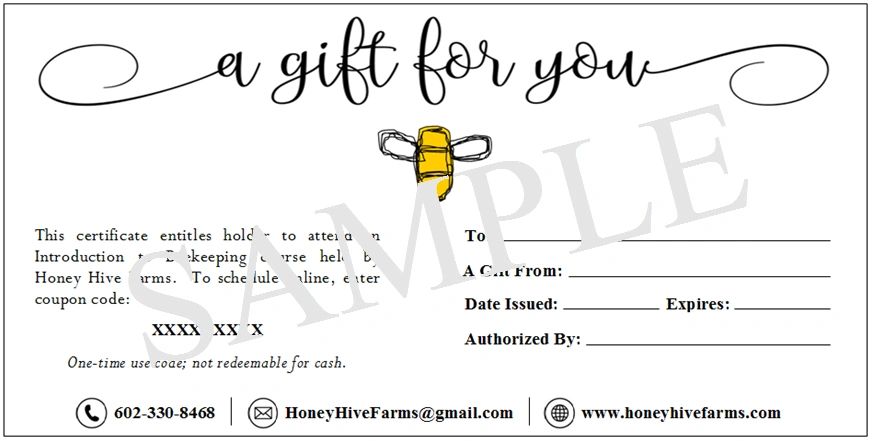 Gift Certificate for a Beekeeping Class
