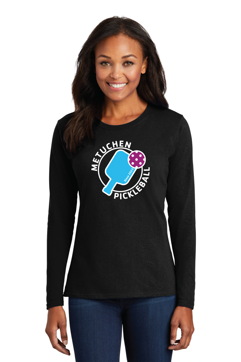 Metuchen Pickleball Women's Cotton Long Sleeve White Logo