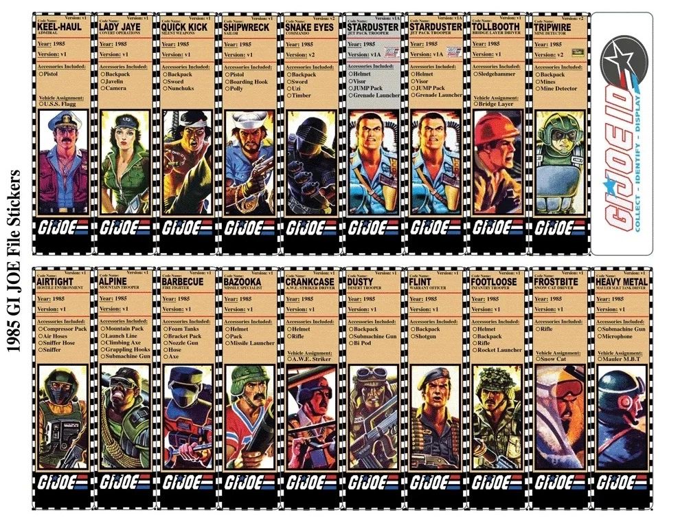 1985 GI Joe File Checklist Stickers