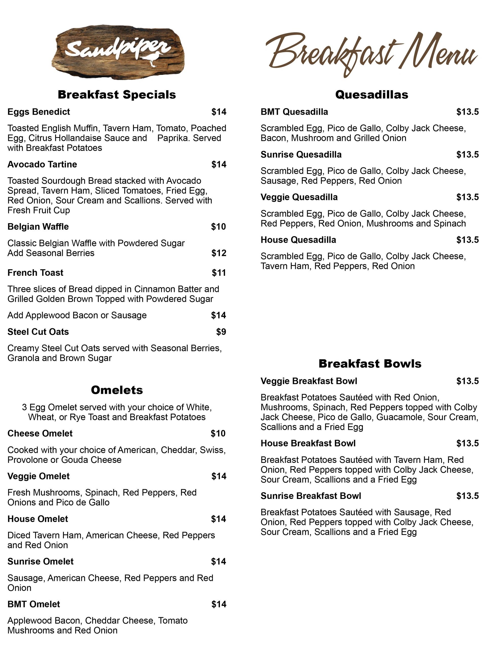 Breakfast Menu
