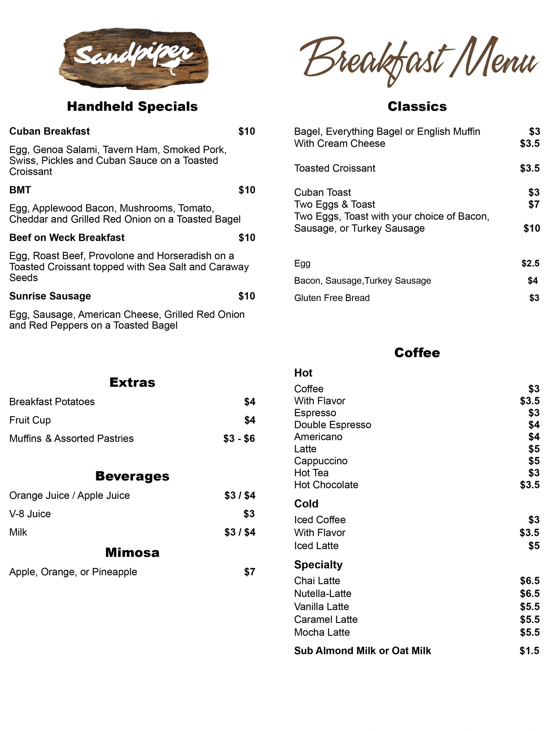 Breakfast Menu