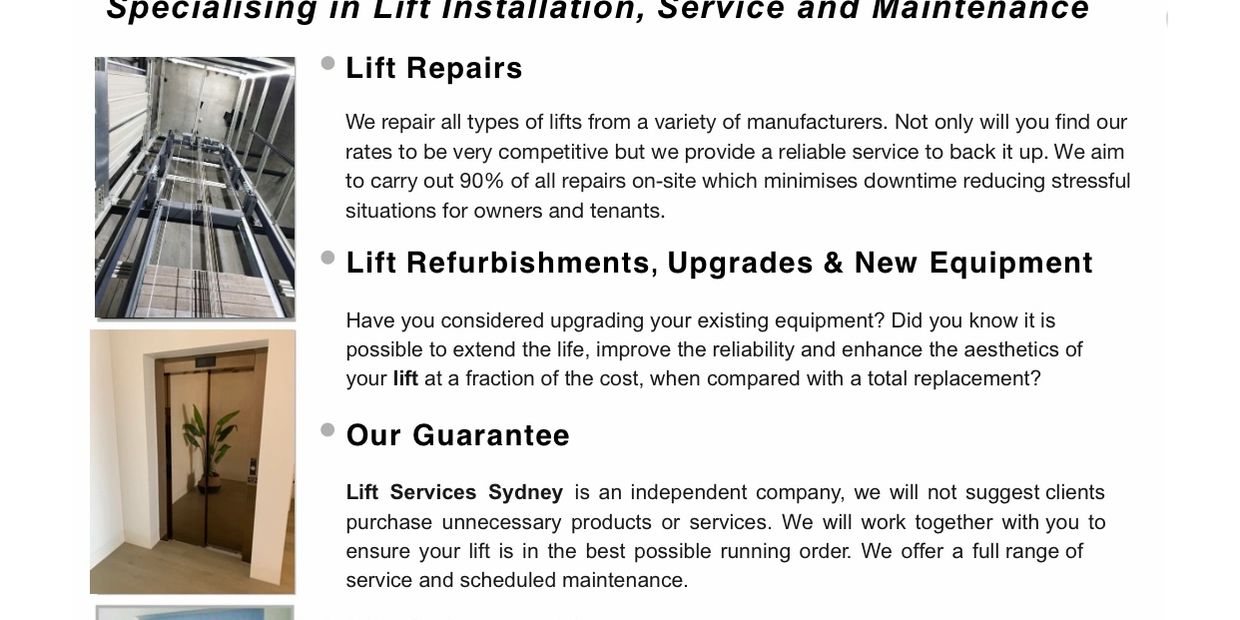 Lift Services Sydney - Servicing Lifts, Home Lifts, New Lifts