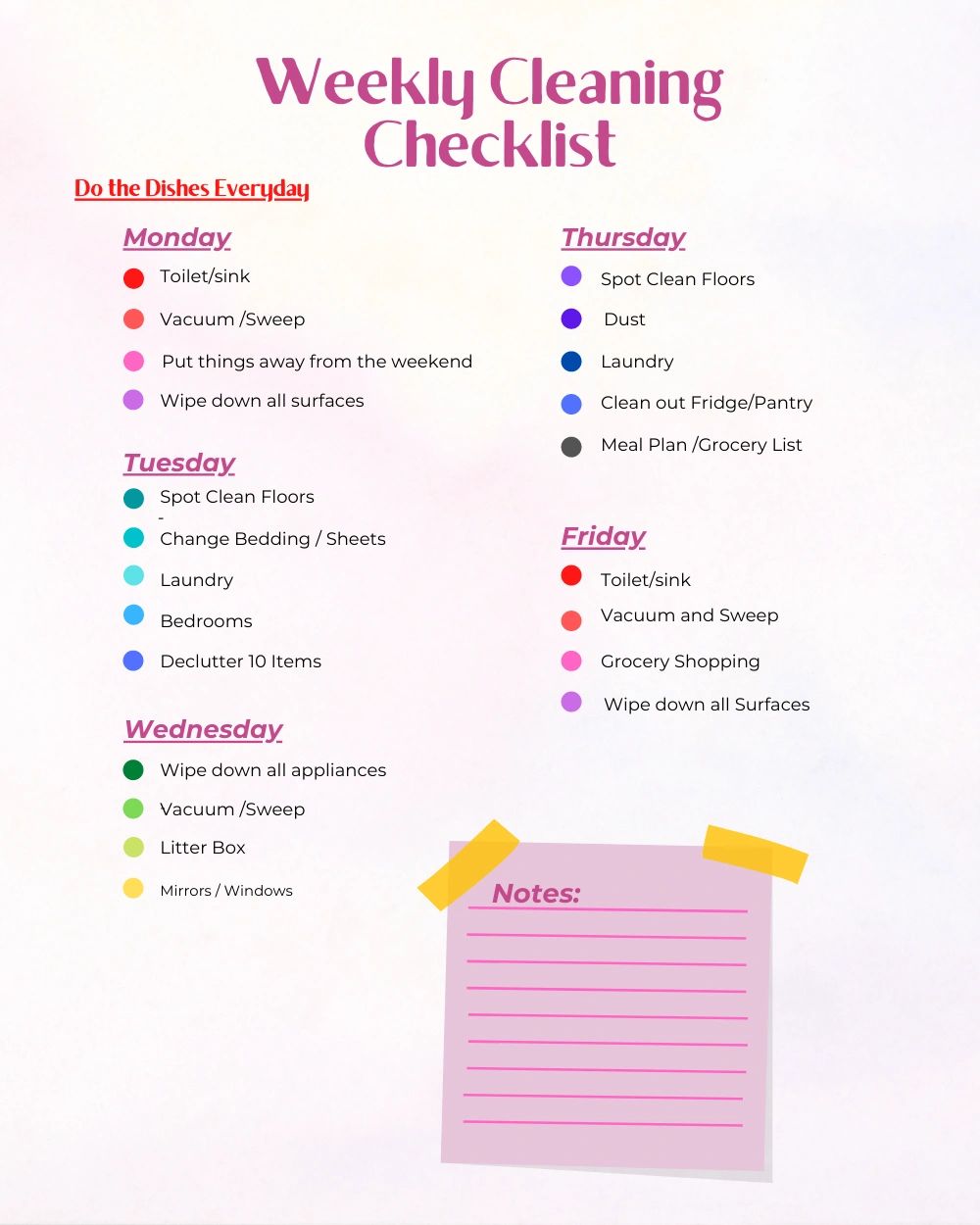 My Weekly Cleaning Checklist