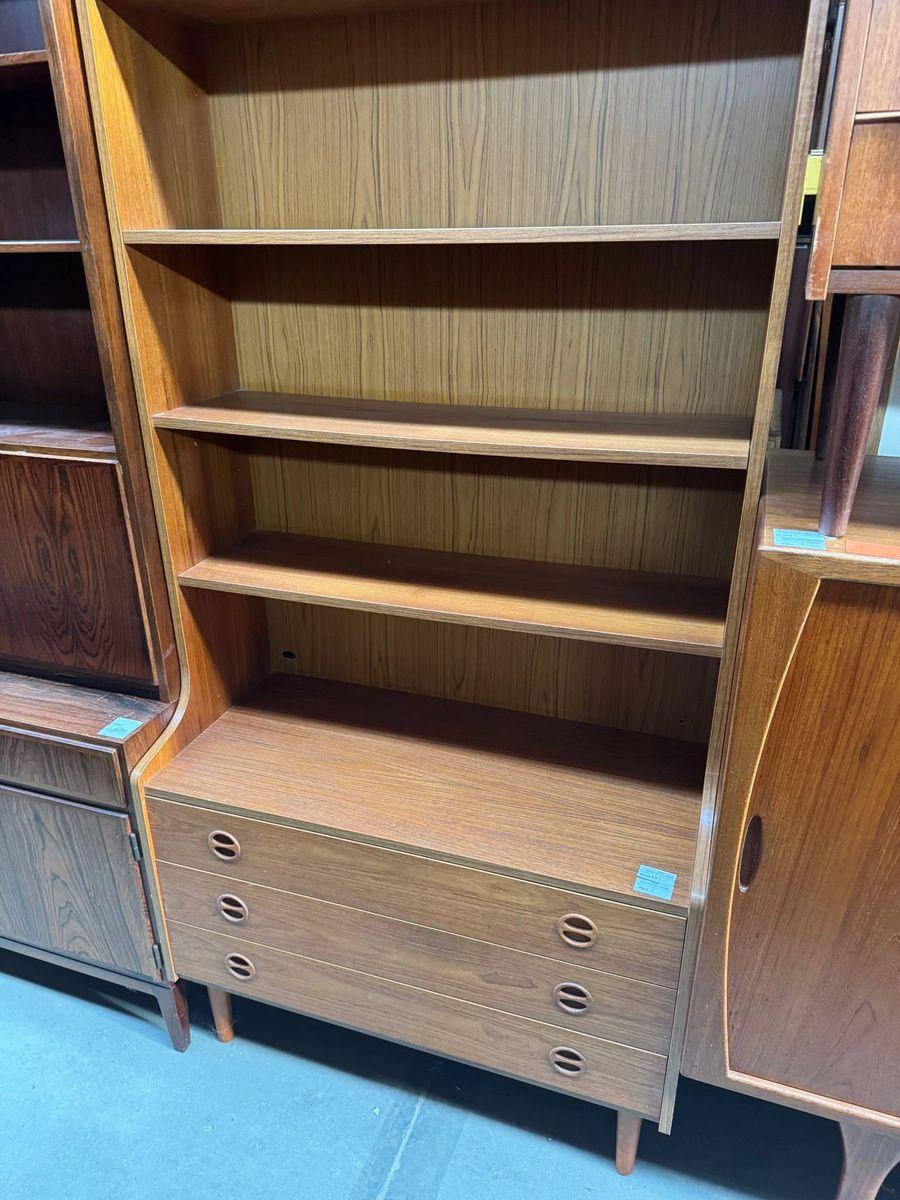 (D90) Danish teak bookcase on chest