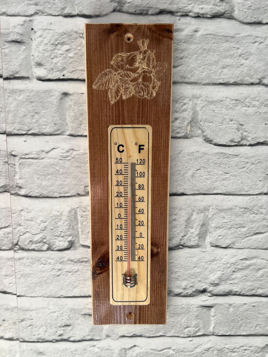 Solid wood garden thermometer