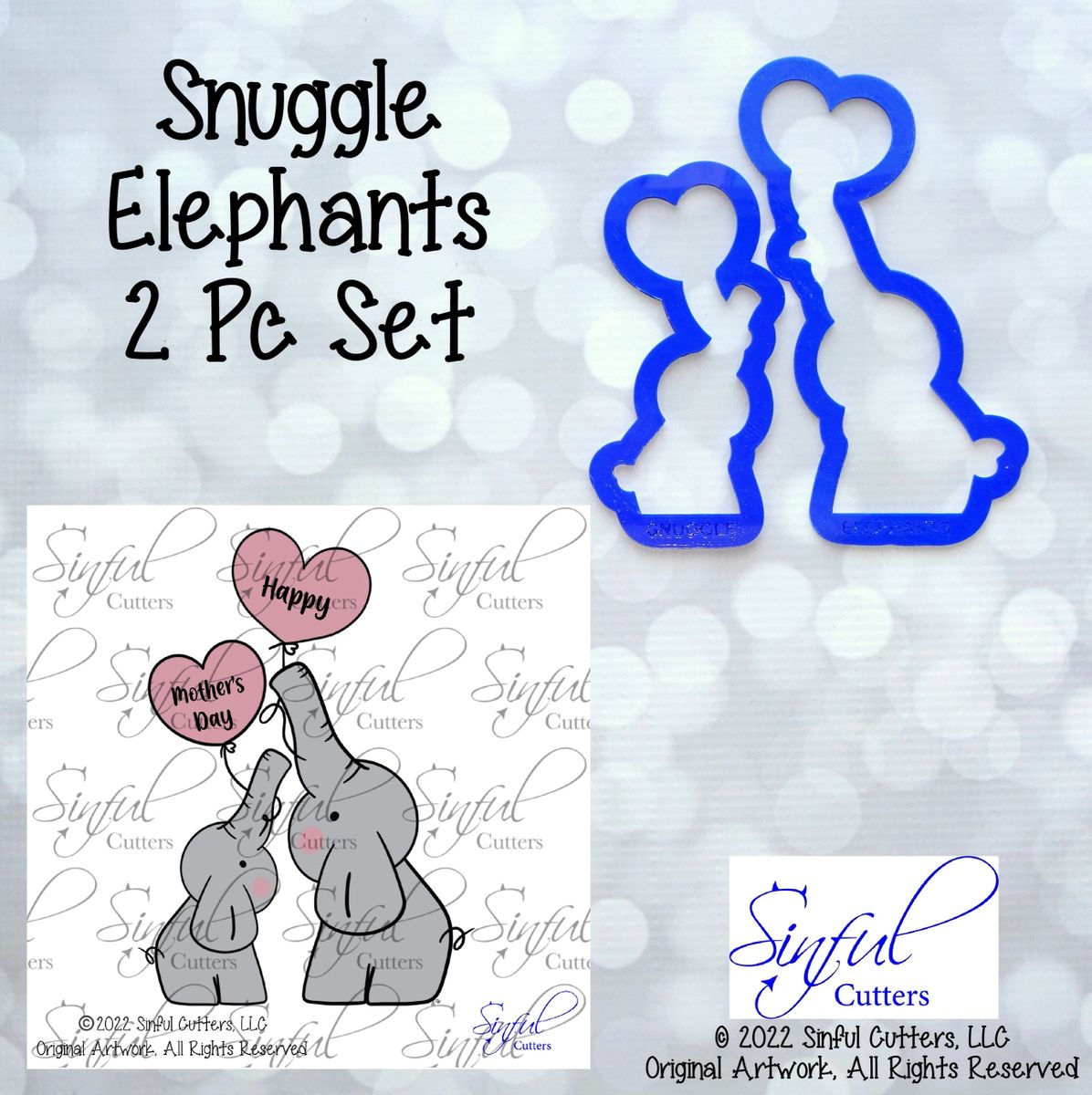 Snuggle Elephants 4" Small 2 Pc Cookie Cutter STL Files & PNG Clipart ...