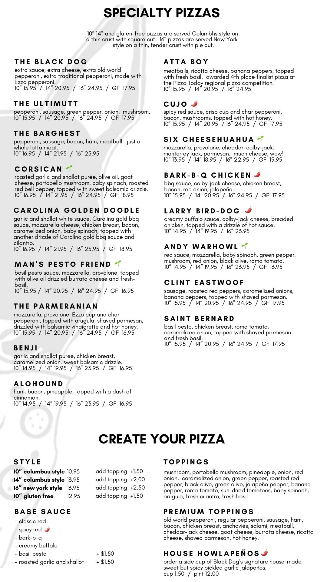 Catering Menu | Black Dog Pizza