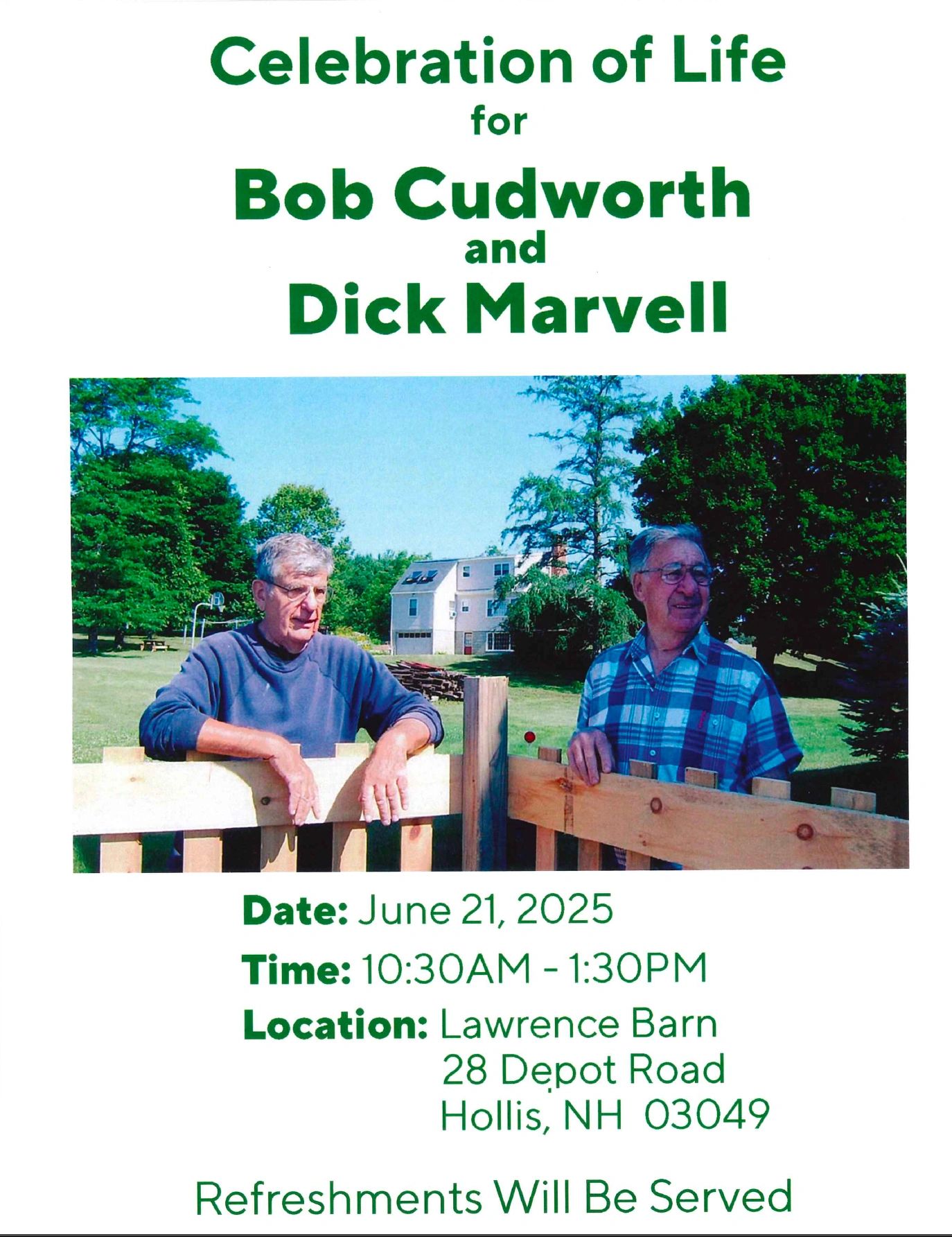 You're Invited to Celebrate Bob Cudworth and Dick Marvell