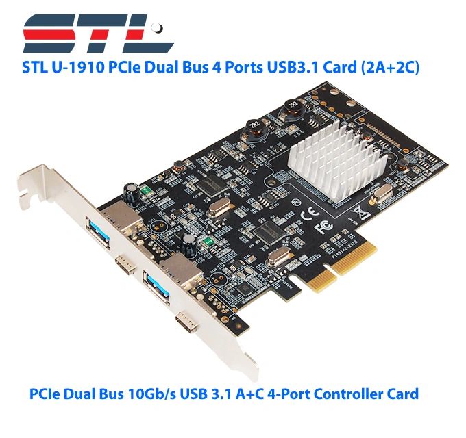 STL U-1910 PCIe Dual Bus 4 Ports (2 Type-C + 2 Type-A) USB 3.2 Gen 2 ...