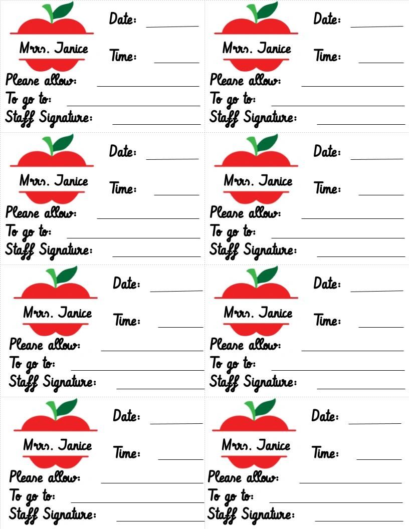 Editable Hall Pass Template
