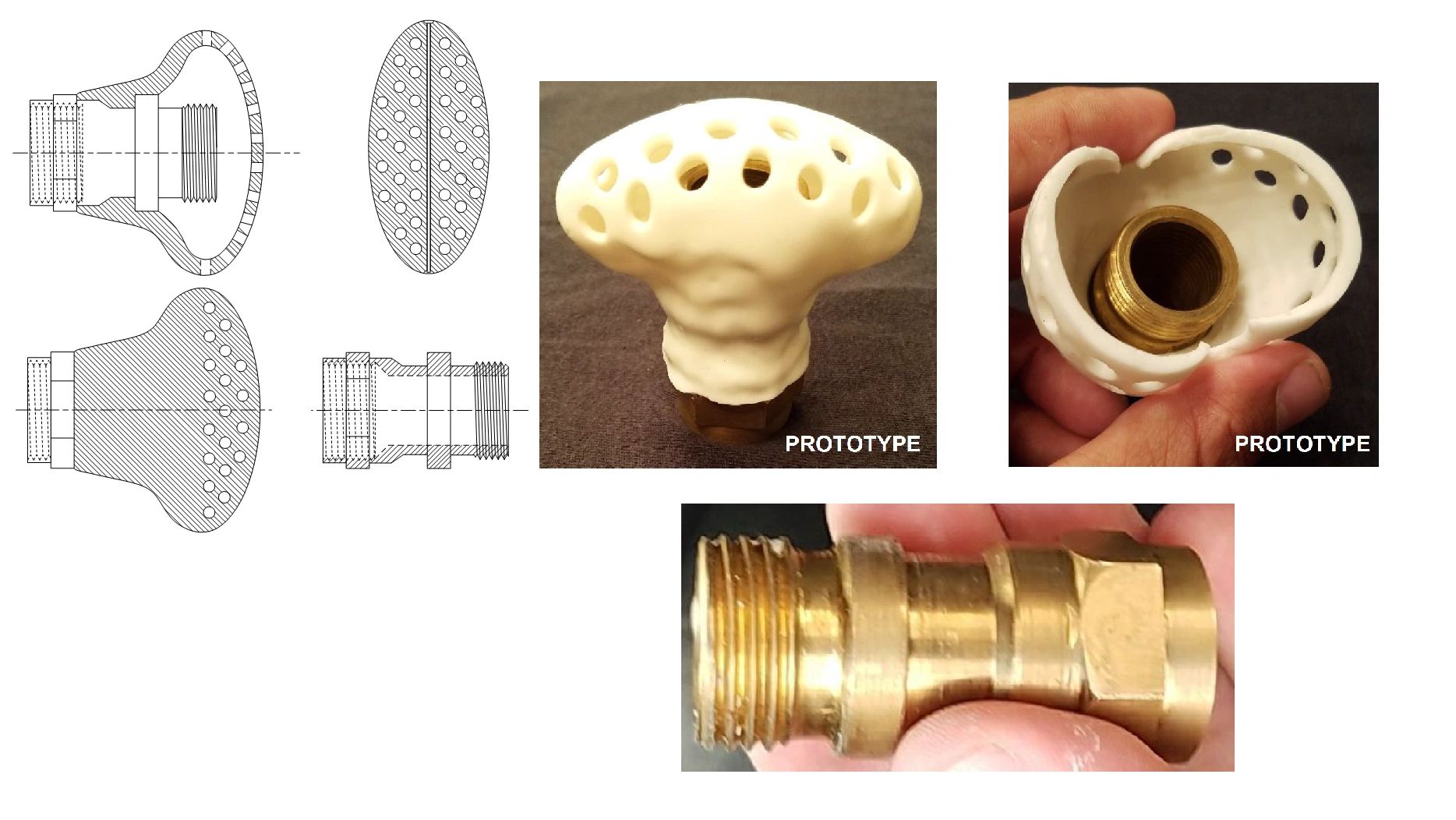 CAD: brass pipe fitting & rubber molded part
