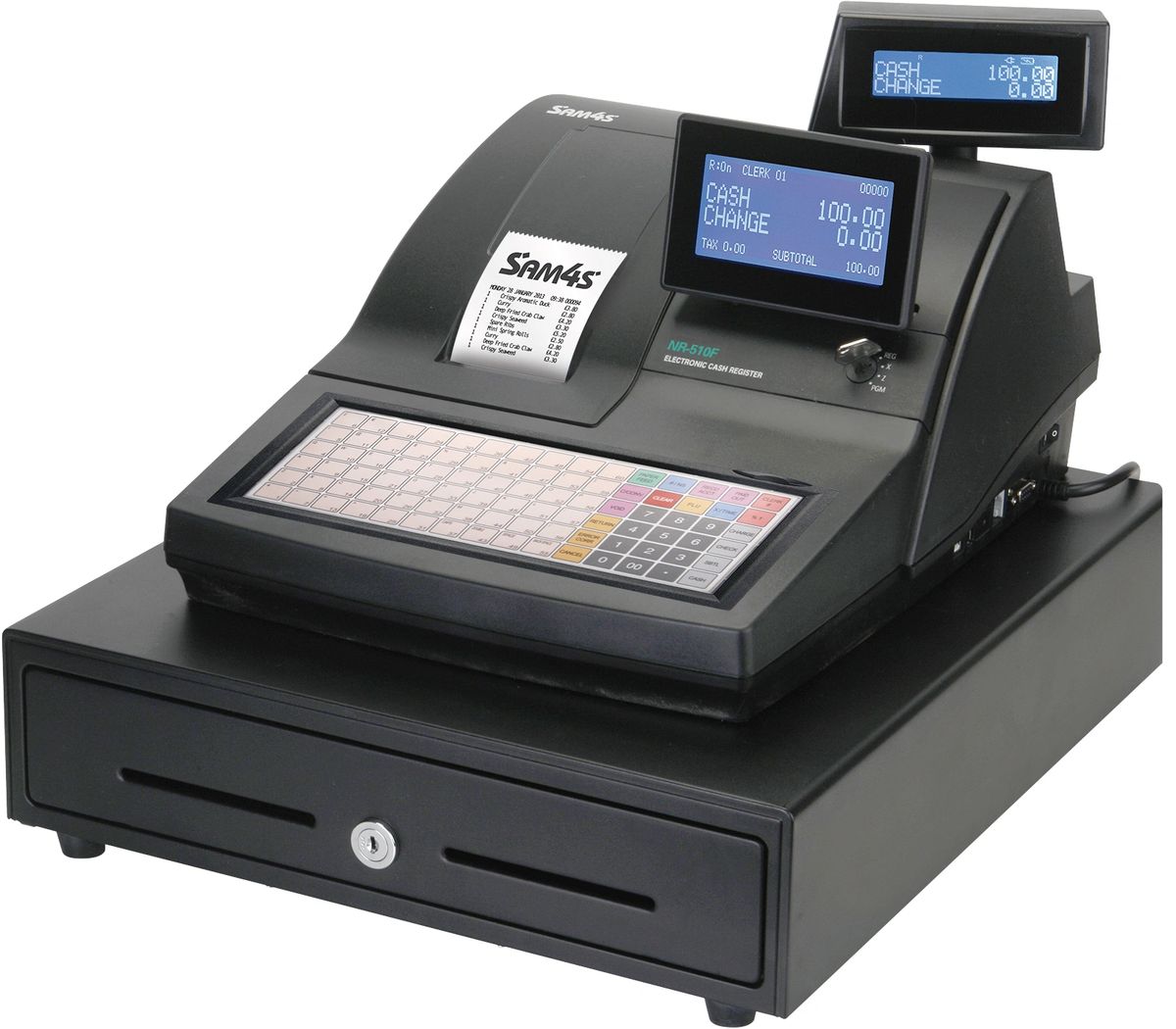 Sam4s NR-510F ECR Cash Register, Flat Keyboard, Single Printer