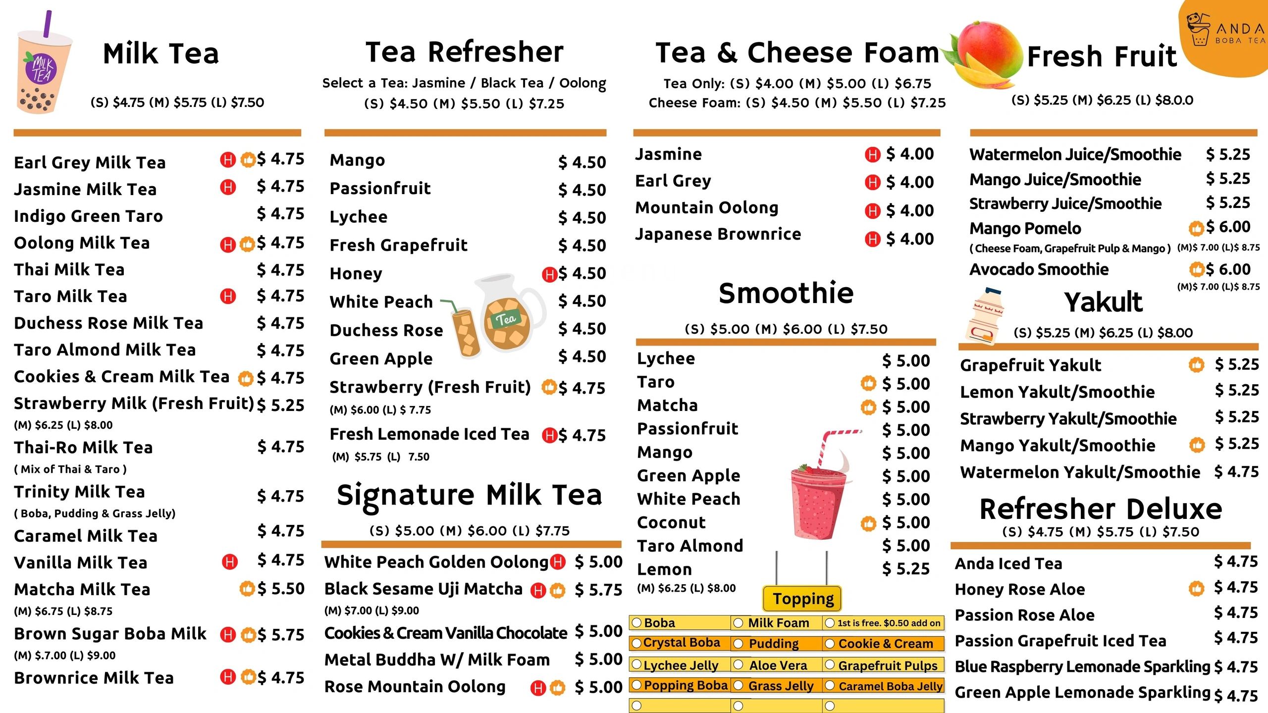Boba Tea Menu