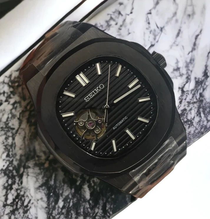 SEIKO CUSTOM MOD WATCH - OCEAN SERIES - OPEN HEART DEEP BLACK