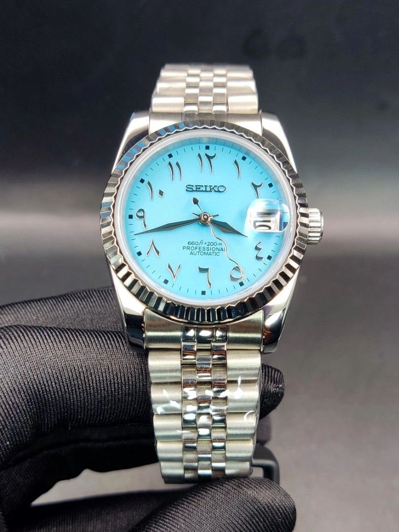SEIKO MOD WATCH ARABIC DIAL DATEJUST - TIFFANY BLUE - NH35 MOVEMENT ...