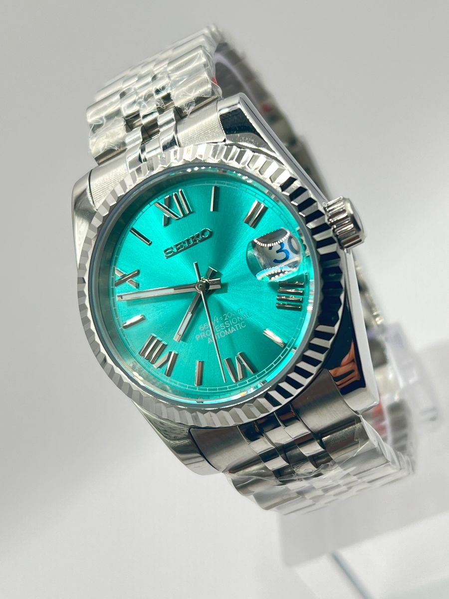 SEIKO CUSTOM MOD ROMAN WATCH - TURQUOISE BLUE