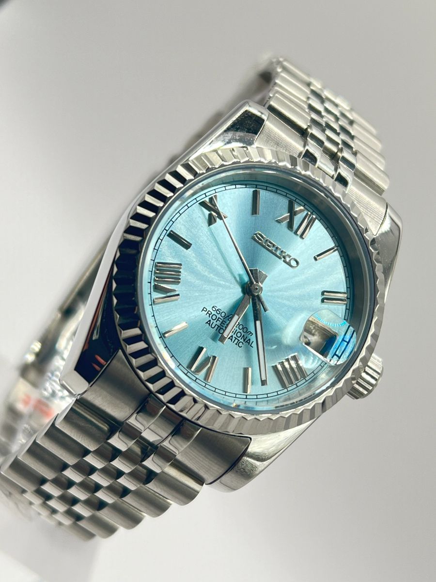 SEIKO CUSTOM MOD ROMAN WATCH - ICE BLUE