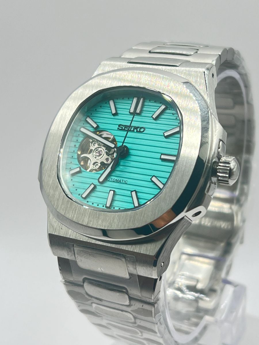 SEIKO CUSTOM MOD WATCH - OCEAN SERIES - OPEN HEART AQUA BLUE