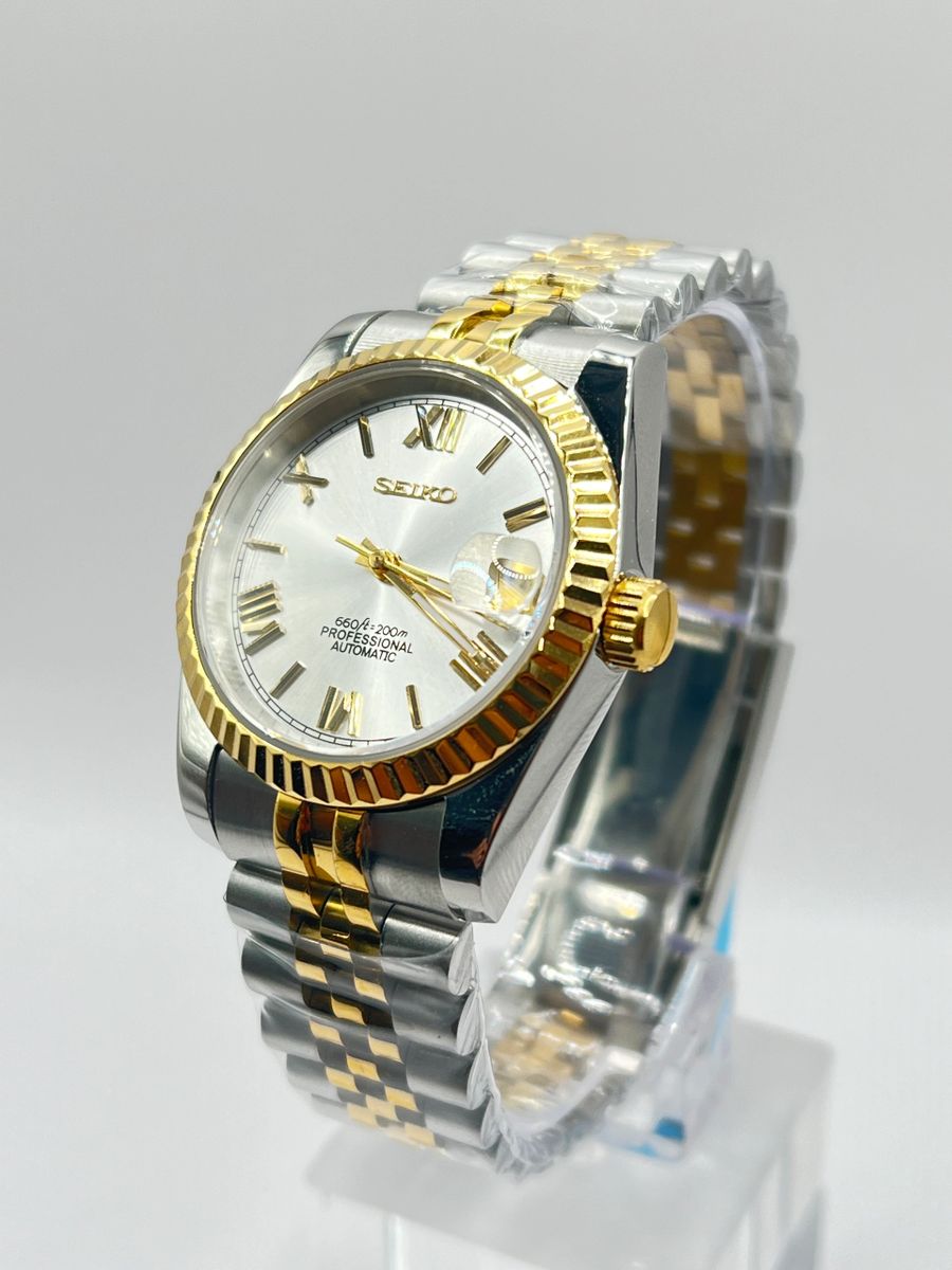 SEIKO MOD - CUSTOM ROMAN DATE WATCH - TWO TONE GOLD