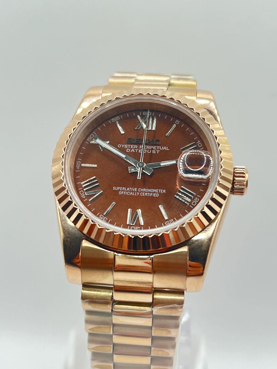 SEIKO MOD - CUSTOM ROMAN DATE WATCH - ROSE GOLD PRESIDENT
