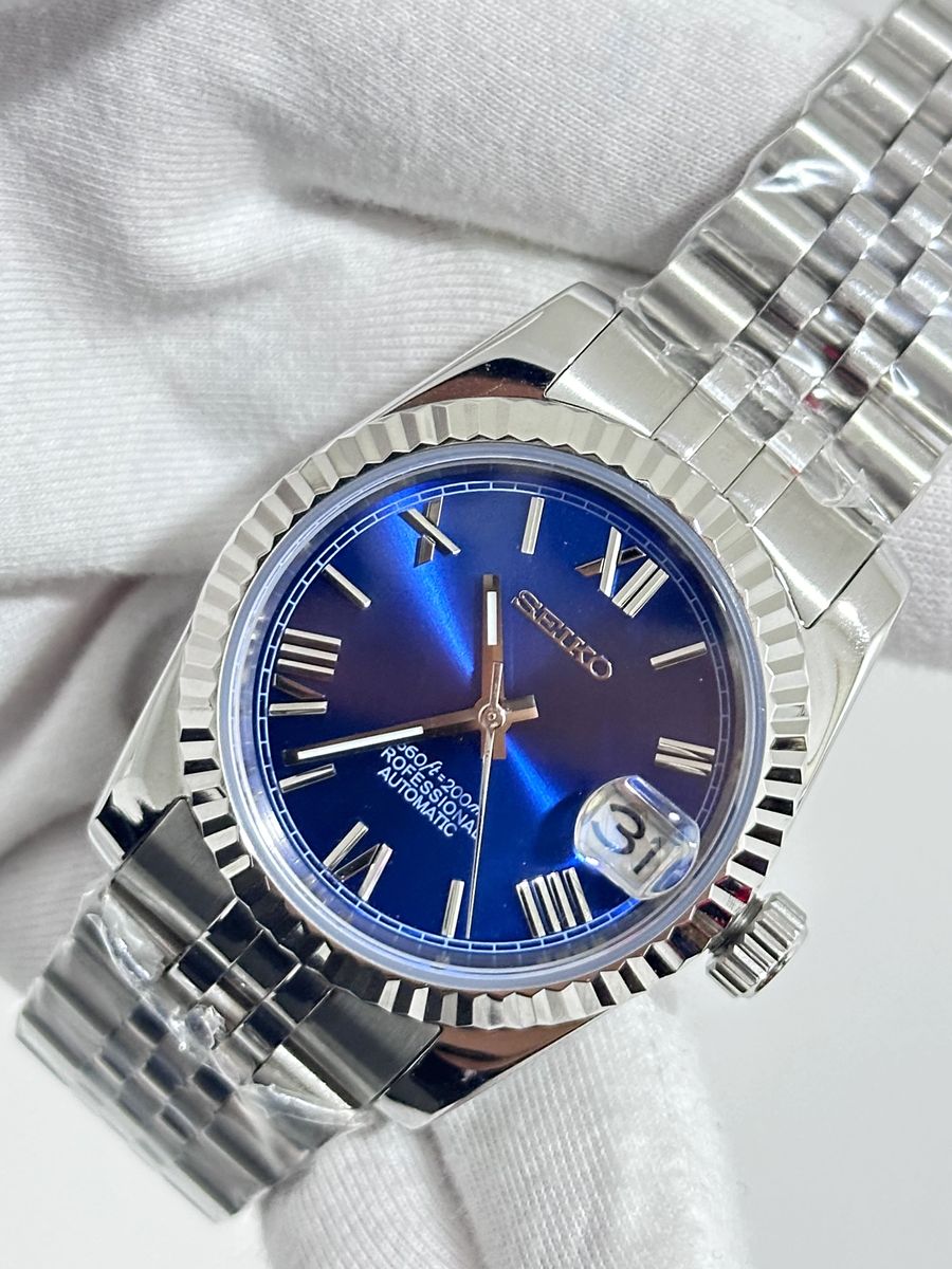 SEIKO MOD - CUSTOM ROMAN DATE WATCH - DEEP BLUE