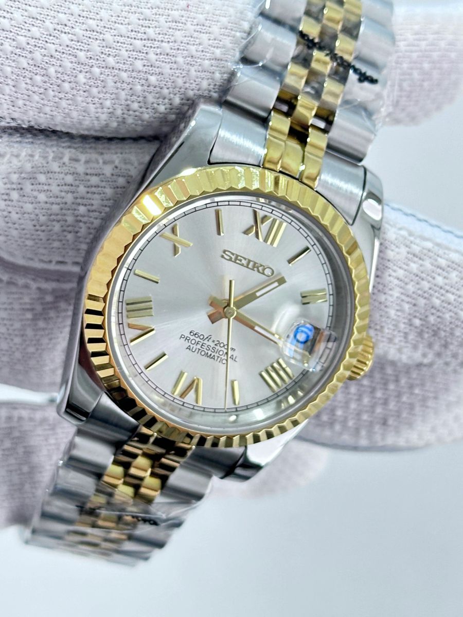 SEIKO MOD - CUSTOM ROMAN DATE WATCH - TWO TONE GOLD