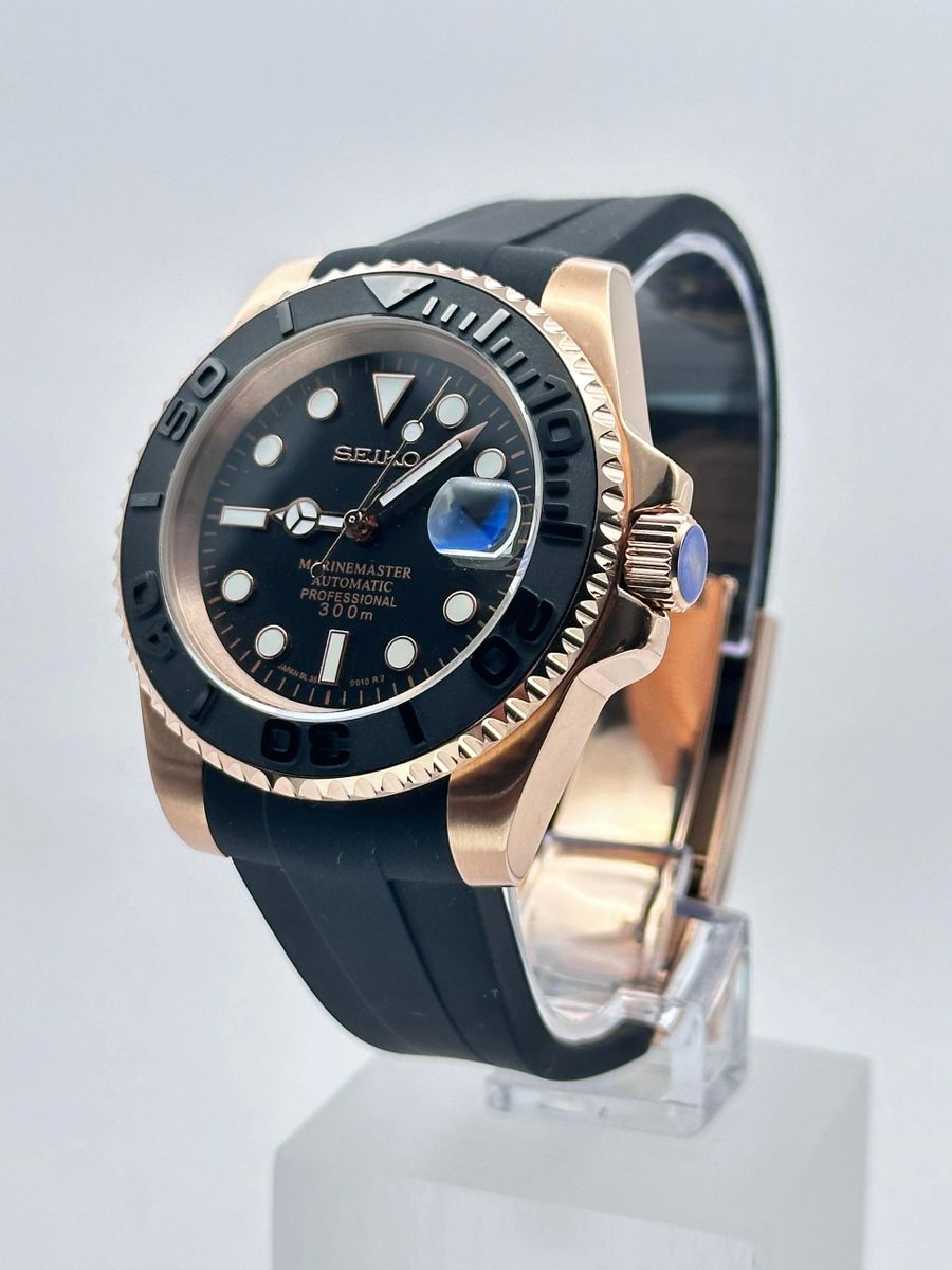 SEIKO CUSTOM MOD WATCH - GMT CAPTAIN - ROSE GOLD BLACK
