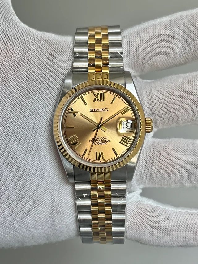 SEIKO CUSTOM MOD ROMAN WATCH - TWO TONE GOLD