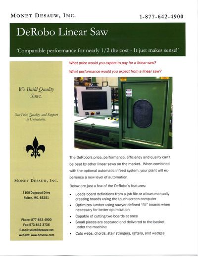 Monet DeSauw, Inc. - DeRobo Linear Saw, Linear Truss Saw