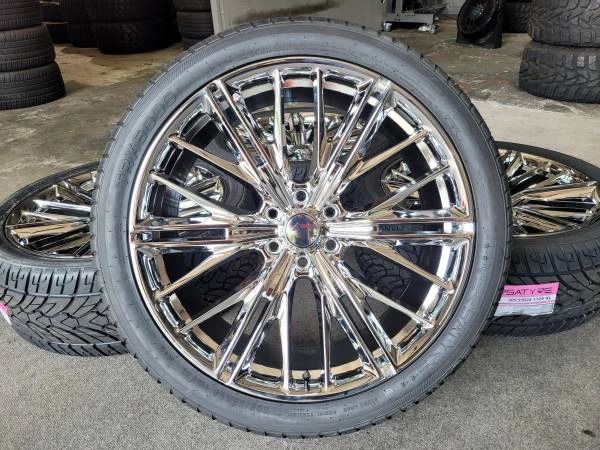 (4) 24" CHEVY / GMC / CADILLAC CHROME ZL1 WHEELS AND TIRES 6x5.5 TRUCK SUV