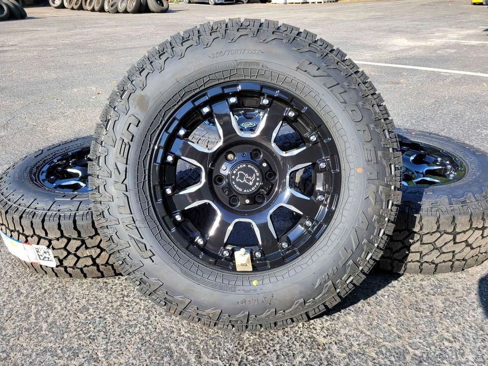 17" BLACK RHINO WHEELS AND FALKEN AT4 TIRES * 265/70r17 6x5.5
