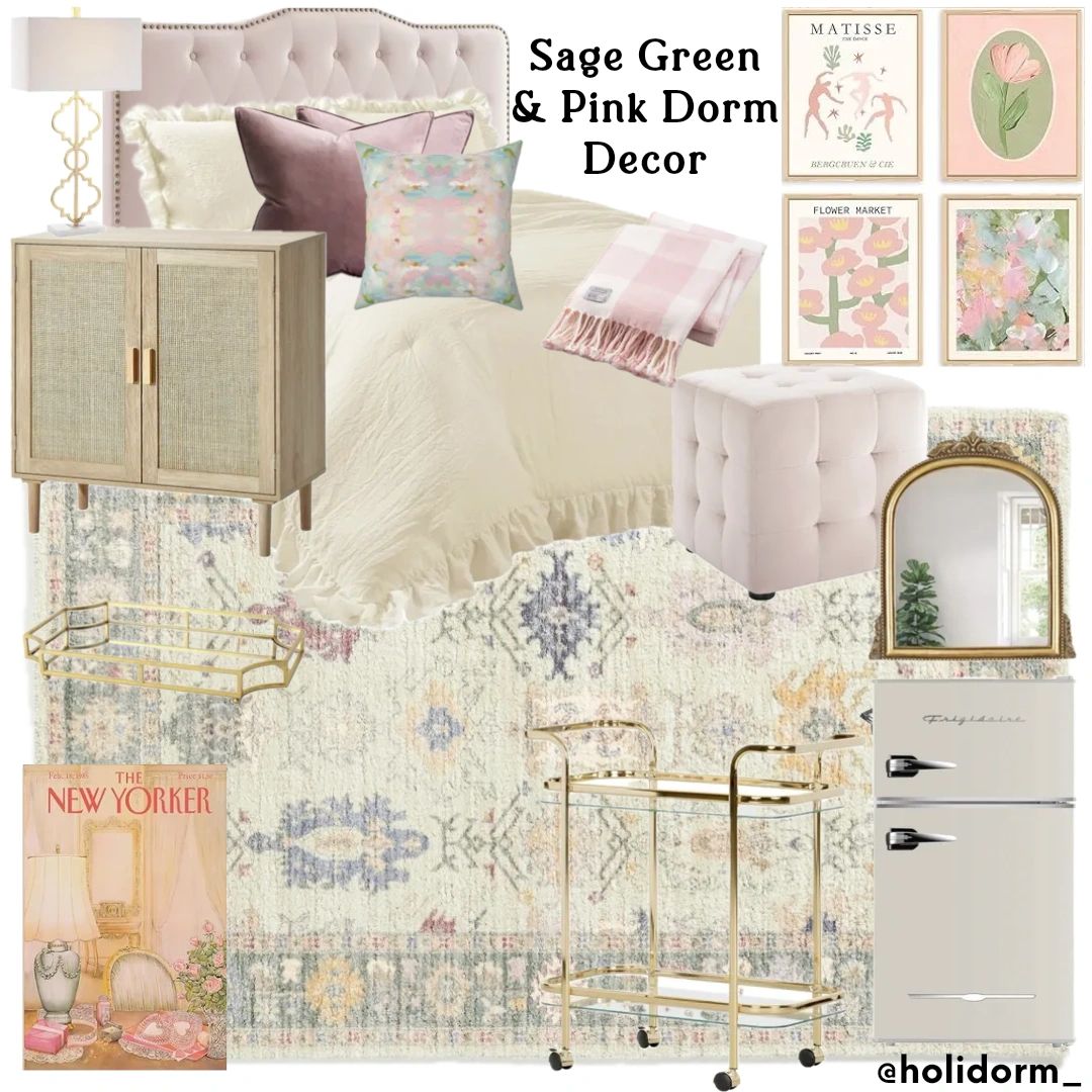 Sage Green and Pink Dorm Room Decor