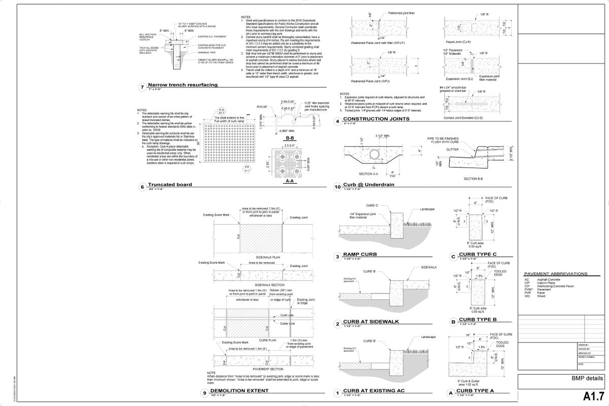 Curb and Gutter detail sheet