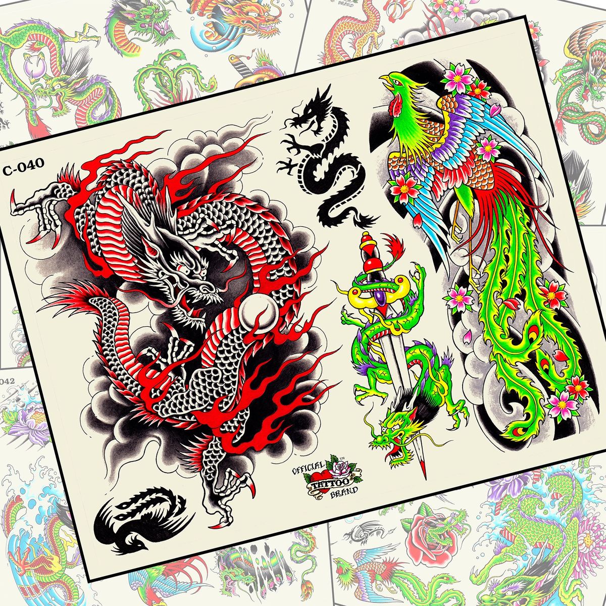 DRAGON & PHOENIX TATTOO FLASH SET