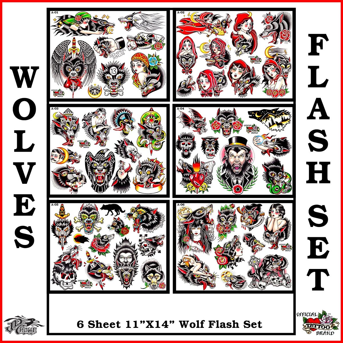 WOLF TATTOO FLASH SET