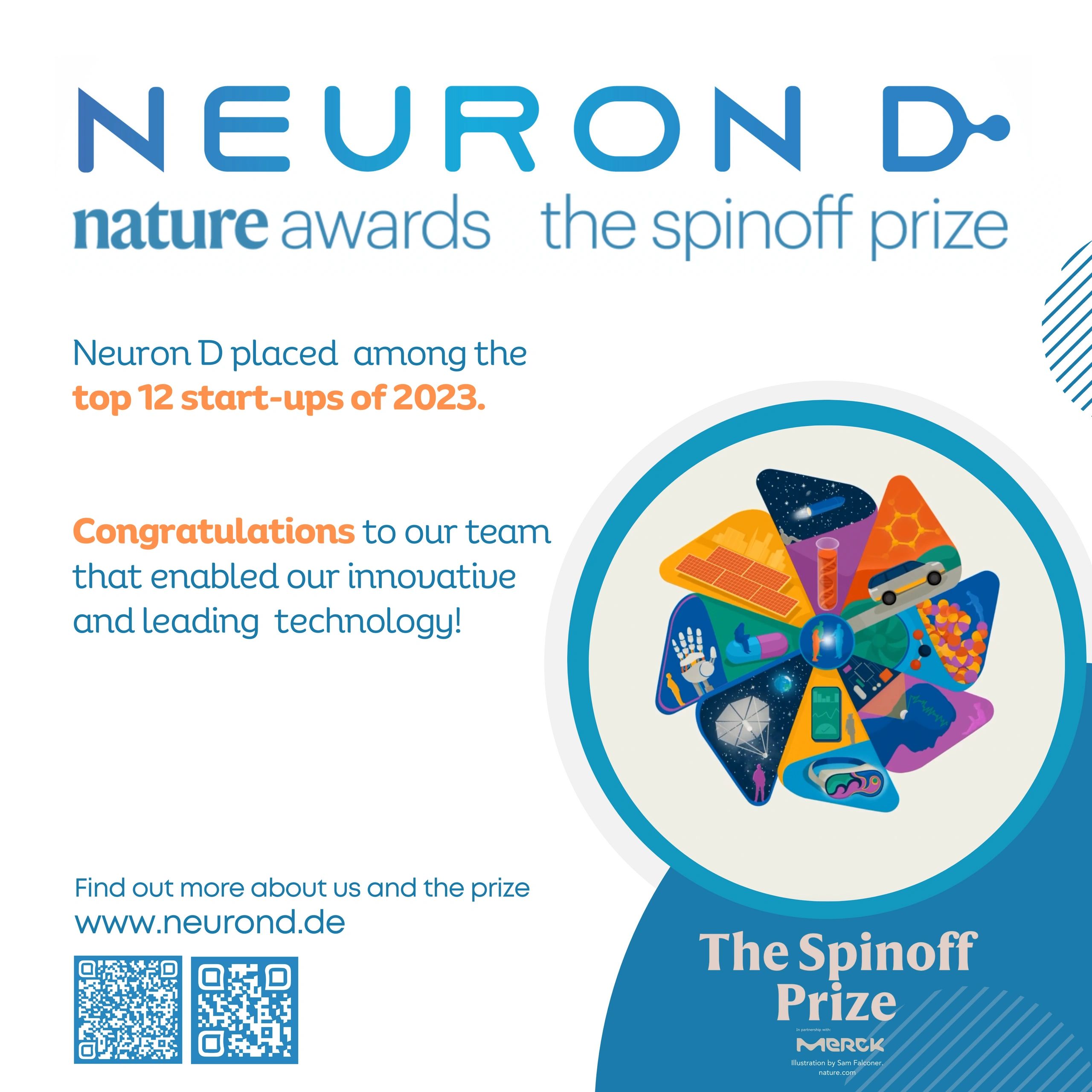 Neuron D is listed in Nature Spinoff Prize 2023