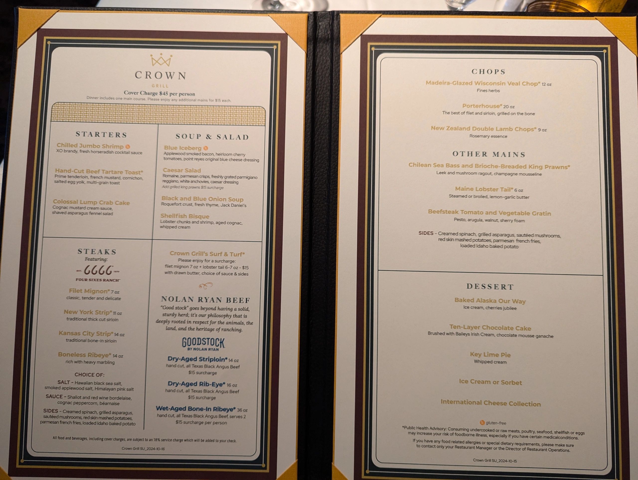 Dining Menus on Sun Princess in the Caribbean