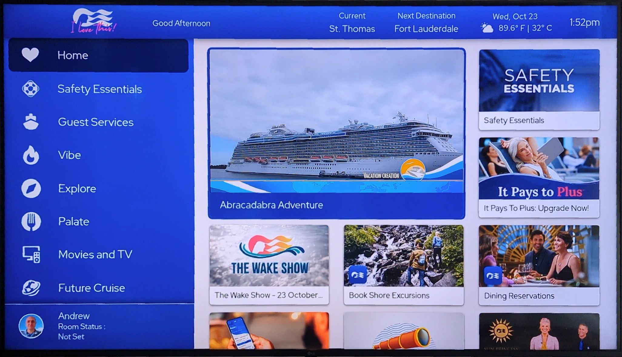 What TV channels are available on Sun Princess cruise ship?