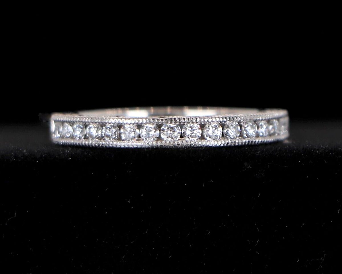Tacori Platinum Round Diamond Reverse Crescent Half Way Wedding Band Ring
