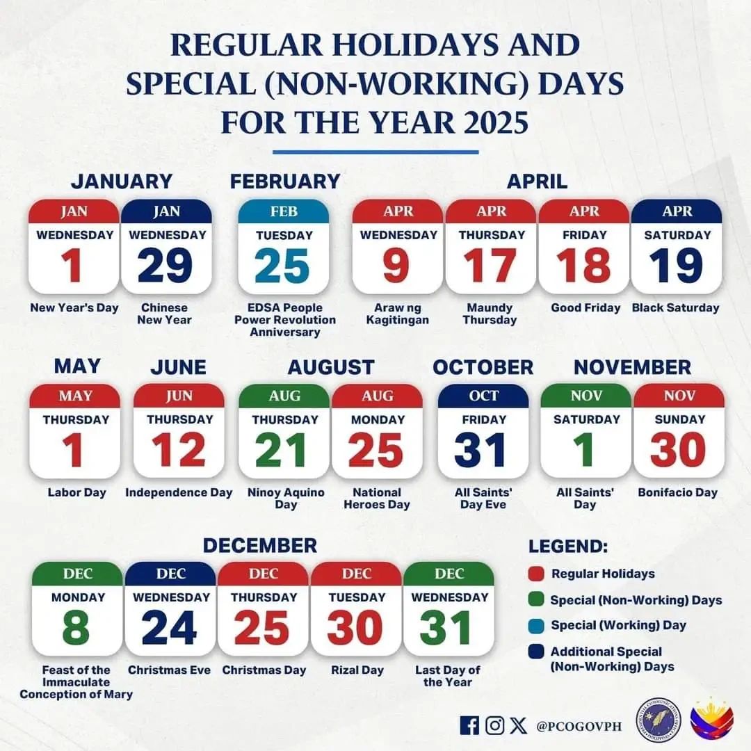LIST OF PHILIPPINE HOLIDAYS 2025 Save this post for reference