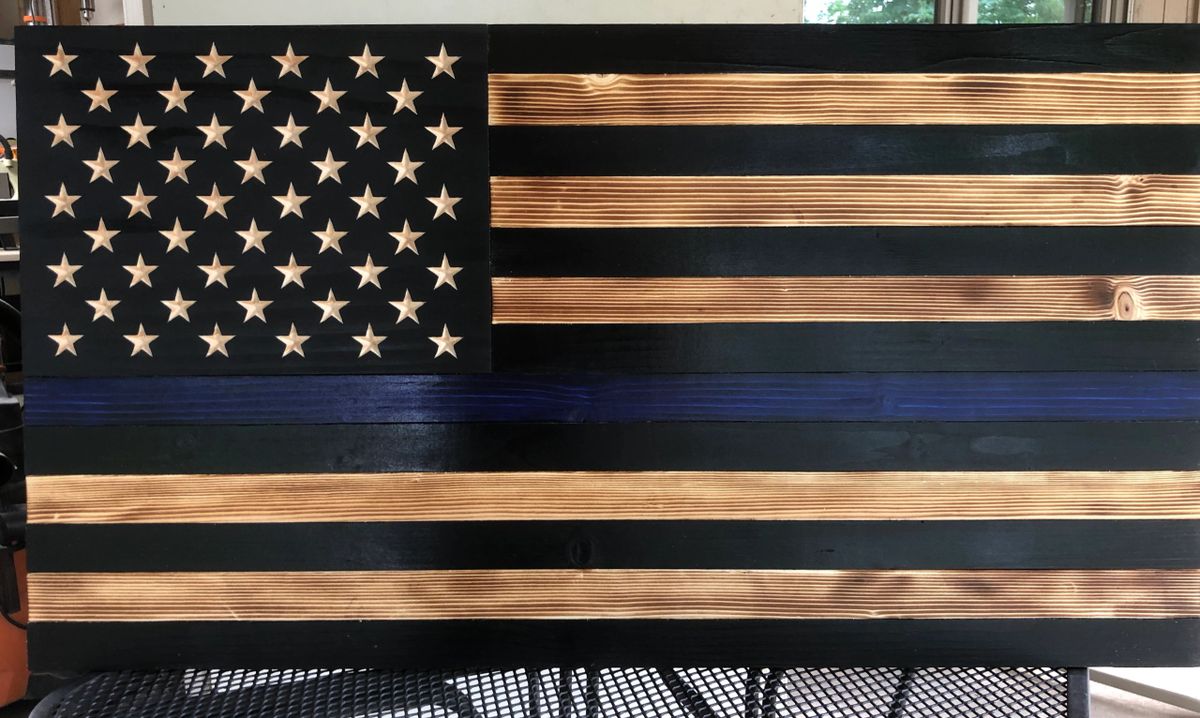 POLICE / LAW ENFORCEMENT WOODEN FLAGS - hand painted and handmade.