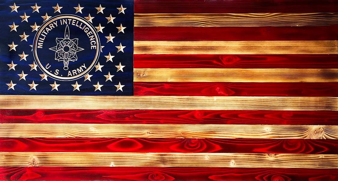 US Army Military Intelligence wooden STANDARD Size Flag (TYPE 1) with ...