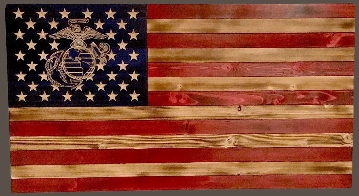 USMC EGA Flag-Carved Stars & EGA - Standard 36" x 19.5"