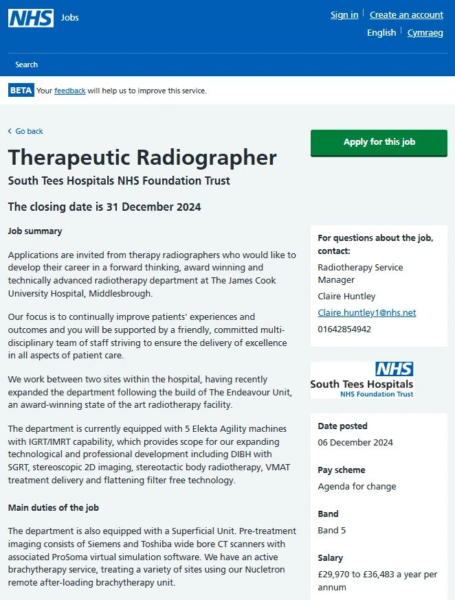 THERAPEUTIC RADIOGRAPHER VACANCY!