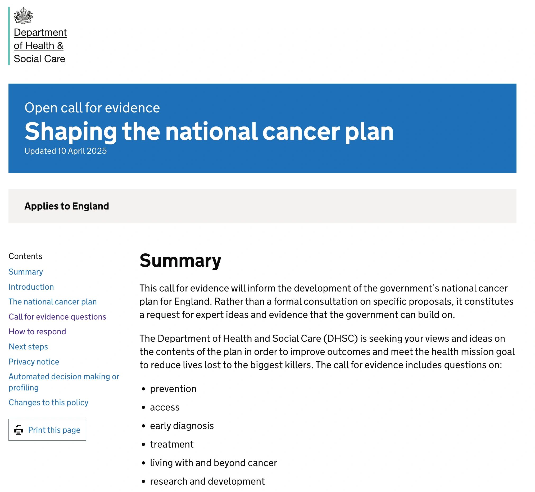 Last chance to shape the national cancer plan